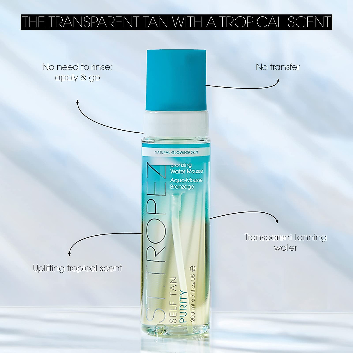 ST TROPEZ Self Tan Purity Bronzing Water Mousse, Clear Tanning Water Foam, Streak-Free Finish, Develops in 4-8 Hours, Vegan, Natural & Cruelty Free, 6.7 Fl Oz