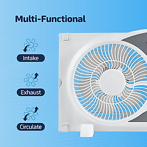 Nexair 9" Twin Window fan with Remote Control, 3 Speed Bedroom window fan reversible Airflow Exhaust And Intake Quiet Operation, Fan Window Easy to install Seals with Built-In panels extending 24"-37"