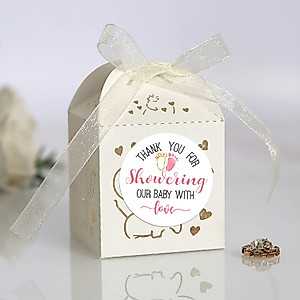 Pink Baby Shower Stickers, Thank You for Showering Our Baby with Love Stickers, Baby Shower Favors for Girls, Thank You Stickers Baby Shower, 2 Inch, Pack of 50.