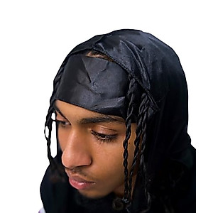 Blavic Durag For Braids, Locs, And Twist - Silk Durag for Men, Long Double Wide Straps, Outside Seam Triple Stitch Du Rag (Black), Small