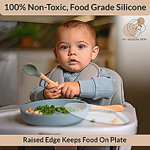 My Modern Mom 3 Pack Suction Plates for Baby and Toddlers – Extra Strong Silicone Suction Base with Lids, Food Grade Silicone, Raised Edges, Dishwasher and Microwave Safe