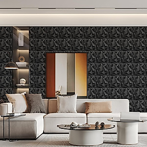 STICKGOO 33 Pack 3D Wall Panels for Interior Wall Decor, Black Diamond Design Accent Wall Decor, 12''x12'' Modern Wall Panels for Gaming Room Bedroom TV Background