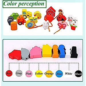 Lacing Farm Toy Wooden Block Set, Early Educational Toys String & Lacing Beads Games for Toddlers Kids Farm Animal Learning Play Set (16 Pieces)