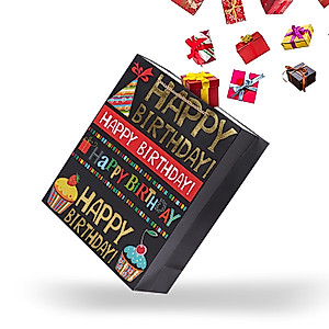 Jaywayang 12.6" Large Happy Birthday Gift Bag with Card and Tissue Paper (Black)