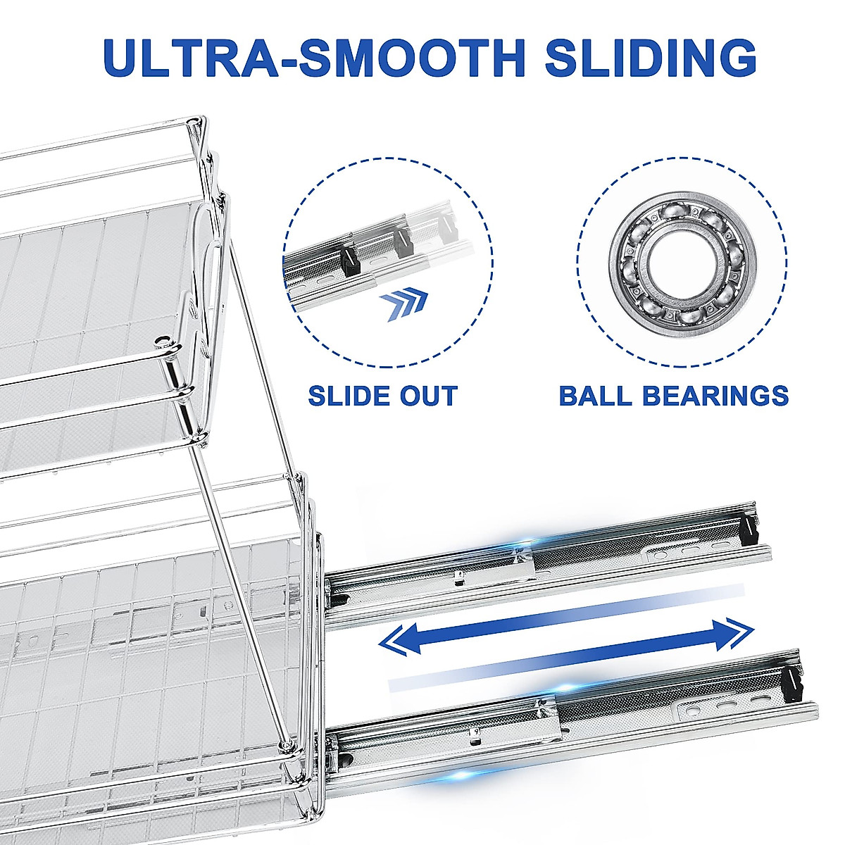 Uoxfill Pull Out Spice Rack Organizer for Cabinet - 2 Tier Sliding Vertical Spice rack, 9 Inch Wide Slide Out Spice Rack Fits 9.3 Inch Wide Cabinet, Chrome