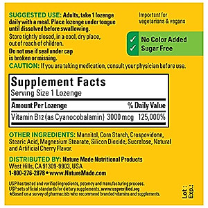 Nature Made Vitamin B12 Sublingual, Easy to Take Vitamin B12 3000 mcg for Energy Metabolism Support, 40 Sugar Free Micro-Lozenges, 40 Day Supply