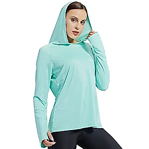 MIER Women's UPF 50+ Sun Protection Hoodie Shirt Long Sleeve Outdoor UV Shirt Running Hiking Tee Shirt, Quick Dry, Aqua, S