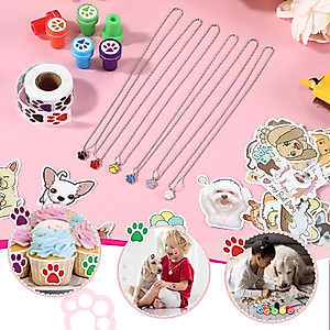 Gejoy 178 Pcs Dog Paw Party Favors Set Includes Paw Straws Cups Silicone Bracelet Keychain Stamper Sticker Pendant Chain Thank You Tag for Boy Girl Dog Paw Theme Party Supplies (Puppy, Paw)