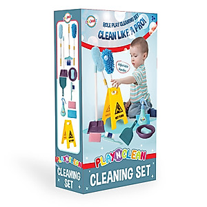 Playkidiz Kids Cleaning Set for Toddlers, Toy Broom & Mop Cleaning Accessory Set, Pretend Play Toys for Boys & Girls Ages 3+
