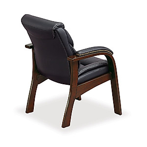 nbf signature series Black Faux Leather Guest Chair with Mahogany Wood Finish, Kingston Collection