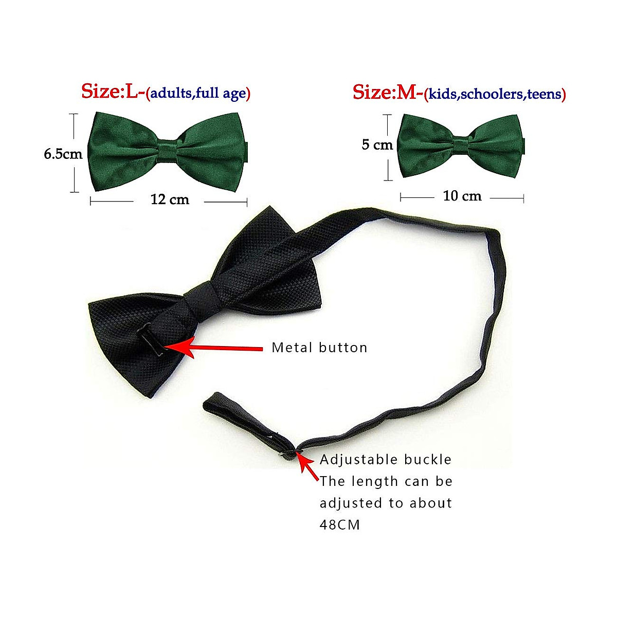 TINYHI Men's Pre-Tied Satin Formal Tuxedo Bowtie Adjustable Length Satin Bow Tie Black One Size