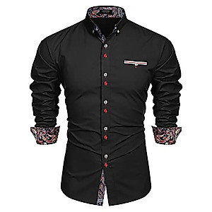 Coofandy Mens Fashion Slim Fit Dress Shirt Casual Shirt,01-black,Medium
