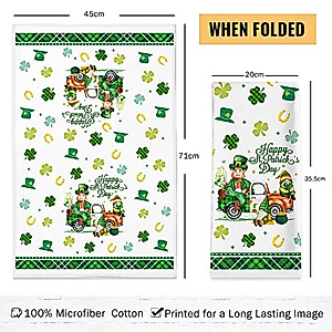 St Patricks Hand Towels Bathroom, Happy St. Patrick's Day Leprechaun Shamrocks Kitchen Towels 18”x28”, Gnomes Green Hat Irish Truck Dish Tea Towel Housewarming Gifts Decorations for Home Sets of 2