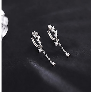 SLUYNZ 925 Sterling Silver CZ Hoop Earrings Dangle for Women Teen Girls Teardrop Huggie Earrings Drop Water Droplets Dangle Earrings Drop (A-silver)