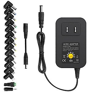 Arkare 30W Universal AC to DC Power Adapter Adjustable Power Supply 3V 4.5V 6V 9V 12V 2A 1A DC Adapter AC 100-240V to DC 3-12V Multi Voltage Switching Power Adapter with 15 Tips + Polarity Converter
