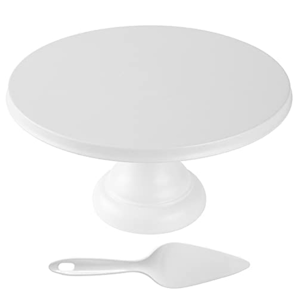 ECOWAY Round Cake Stand 9.84 Inch with Cake Spatula, White Bamboo Cupcake Stand, Dessert Display Plates for Snacks and Cookies, Candy Dish for Birthday Parties, Weddings, Baby Shower and Other Events