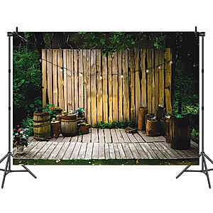 MAQTT 7x5FT Western Cowboy Jungle Party Theme Background Photography Nature Green Jungle Wooden Barrel Backdrop Photo Children Birthday Party Outdoor Party Decoration Banner