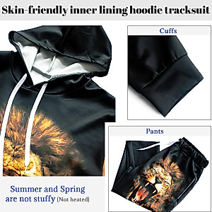 Ufehaho Lion King 3D Printed Men's Hoodies Sweater Set Pullover Tracksuit for Big and Tall 2 Piece Sweatshirt Suit