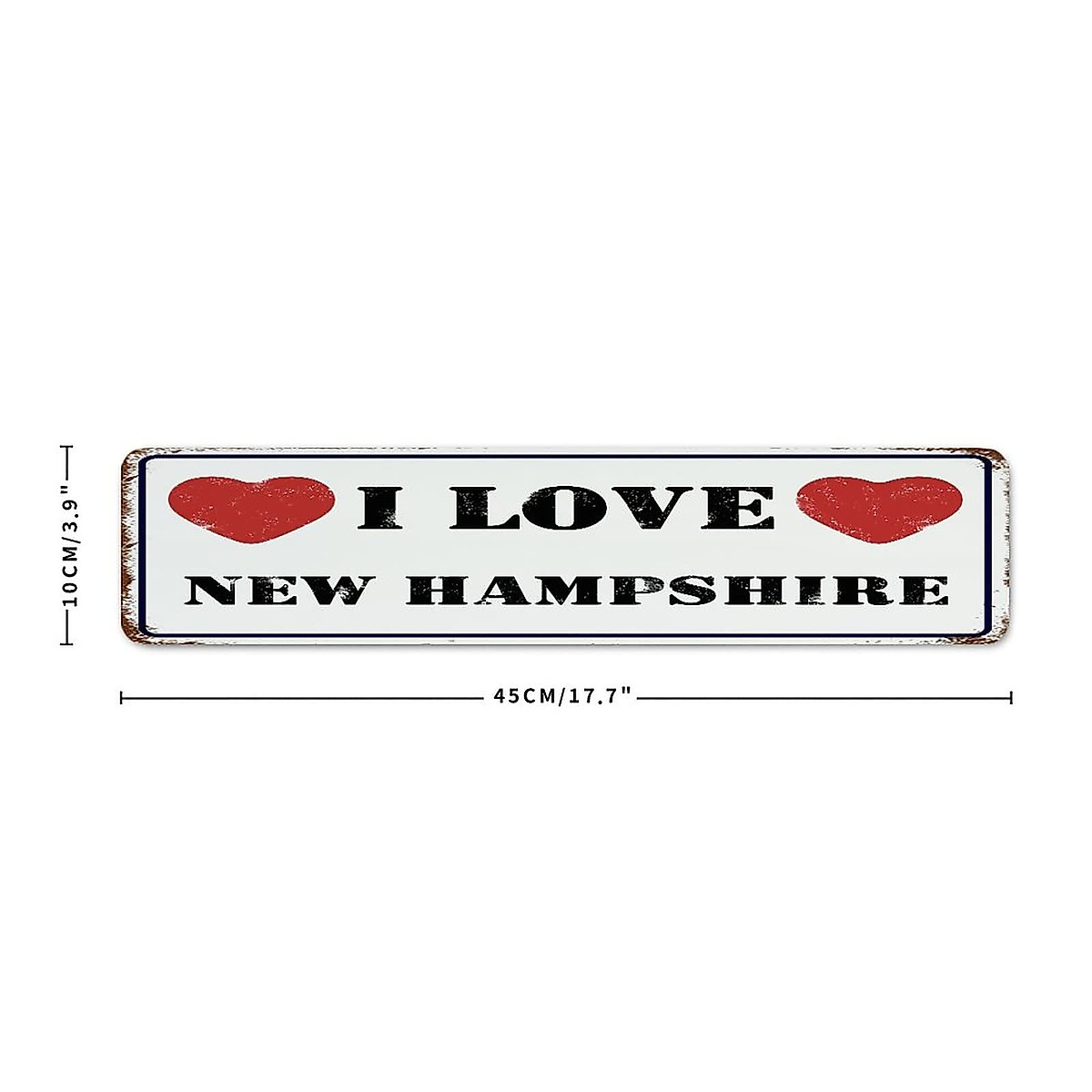 Autravelco I LOVE New Hampshire 4x18 Inch Metal Signs Outdoor Personalized Coffee Bar Patio Indoor Home Décor Aluminum Metal Sign State Pride Valentine's Day Heart Metal Plaque for Backyard