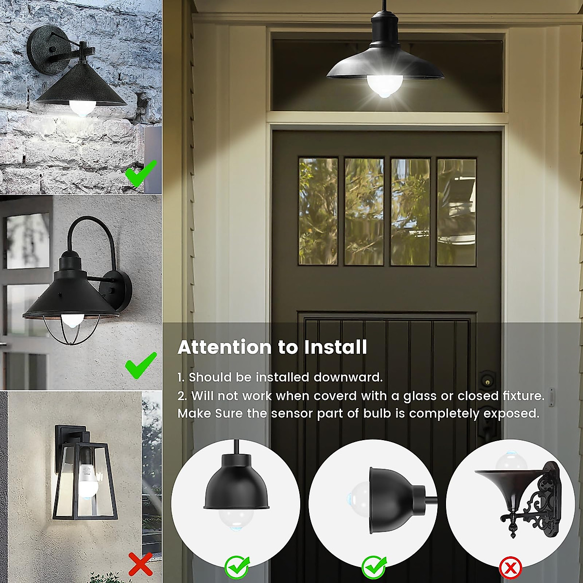 Motion Sensor Light Bulbs, 13W(100W Equivalent) Motion Detector Auto Activated Dusk to Dawn Security LED Bulb, A19 E26 5000K Daylight Outdoor/Indoor Lighting for Garage Porch Stairs Patio, 3 Pack