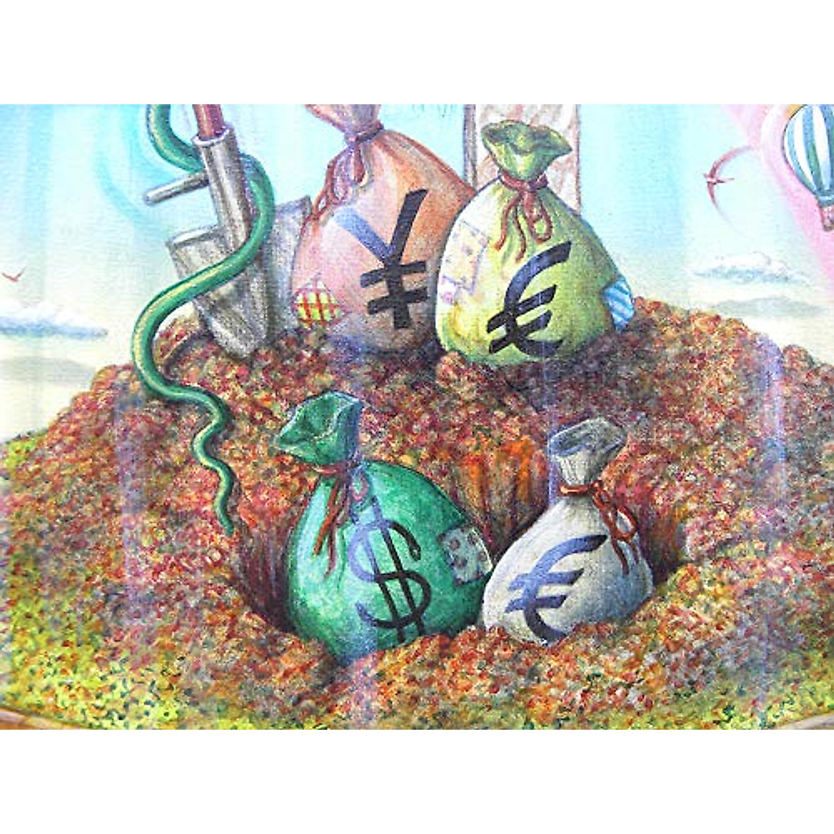 Joseph KALIHER (Texas 1970) Surreal OLD ECONOMY SOUVENIR OIL on CANVAS cm 50x50