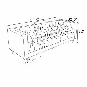 Ashcroft Furniture Co Conroe Mid-Century Tufted Tight Back Velvet Upholstered Sofa in Orange