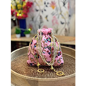 India Gift Hub Indian Handmade Women's Velvet Embroidered Drawstring Jewelry Pouch Bags | HandBags | 75 Pcs