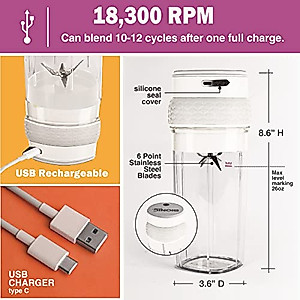 Bionic Blade Personal Blender 490mL, Cordless, Rechargeable 18,000 RPM Portable Blender for Shakes and Smoothies Mini Blender Portable 8.6" Tall, Seen On TV