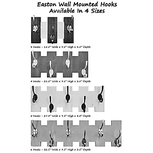 Easton Wall Mounted Hooks, Coat Hooks, Towel Hooks, Key Hook, Wood Coat Rack, Entryway Storage, Heavy Duty Double Hooks - 20 Colors, 4 Sizes - Shown In Sea Blue