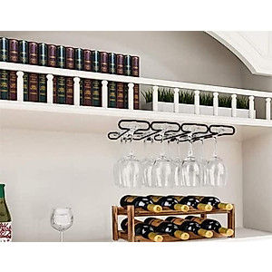 MILEE Wine Glass Rack Under Cabinet Stemware Wine Glass Holder Glasses Storage Hanger Metal Organizer for Bar Kitchen Black 1 Rows