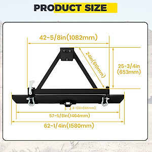 KUAFU Rear Bumper W/Tire Carrier Compatible with 1987-1996 Jeep Wrangler YJ 1997-2006 TJ 2003-2006 LJ w/D-Rings 2 packages