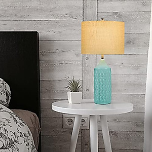 Catalina 19970-000 Cassie Quilted Ceramic Table Lamp with Linen Drum Shade, 26.5", Classic Aqua Blue