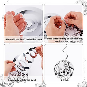 70pcs Paper Disco Ball Decorations and Plastic Foil Silver Hanging Swirls, Disco Party Decorations 70's Themed Party Decor Ball Card for Disco Fever Hippie Birthday Party Favors