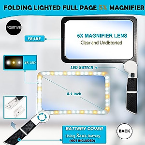 5X Magnifying Glass for Reading, Full-Page Large Rectangle Lighted Magnifier with Dimmable 48 LED Light, Folding Handheld Magnifiers Gifts for Macular Degeneration Seniors Reading Newspaper, Books