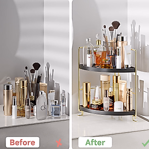 KINGBERWI 2-Tier Bathroom Corner Counter Organizer, Makeup Storage Shelf Vanity Tray, Bathroom Sink Countertop Organizer, Black