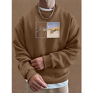 GORGLITTER Men's Vintage Graphic Print Crewneck Sweatshirt Long Sleeve Casual Streetwear Pullover Top Coffee Brown X-Large