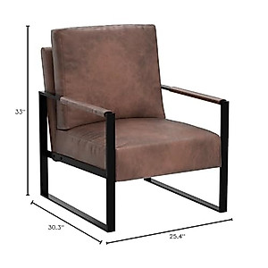 Container Furniture Direct Classic Mid Century Modern Accent Chair with Durable Square Metal Frame, Armchair for Living Room, Bedroom, Home Office in Spotted Microfiber Upholstery, Brown