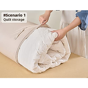 ECOWAN LIVING 8Gal Cylindrical Clothes Blanket Quilt Pillow Storage Bag, Closet Organizer Storage Container, Reusable Drawstring Packing Bag, Durable Handle, Moistureproof(Beige, M, 2 bag)