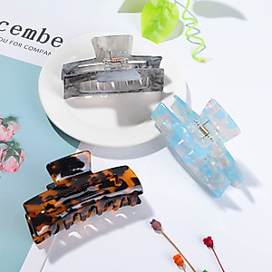 Multi-Color Large Hair Claw Clips, Banana Tortoise Shell Barrettes Celluloid French Leopard Print Hair Jaw Clips for Women and Girls (6 Pack)