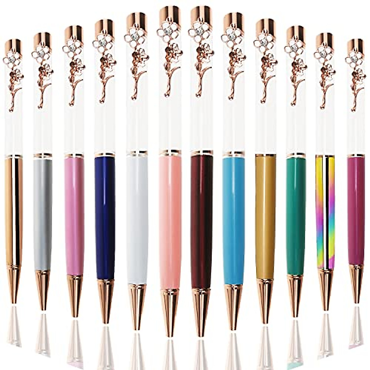Oddmoal 12 Pack Colorful Empty Tube Floating DIY Pens with Liquid Flower Sand filled,Creative Herbarium Empty Twist Metal Ballpoint Pens for Gift