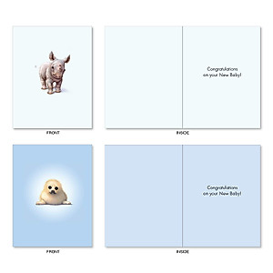 The Best Card Company 20 Assorted Baby Notecards Box Set 4 x 5.12 Inch with Envelopes (10 Designs, 2 Each) Zoo Babies AM6726BBG-B2x10