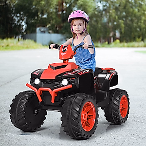 OLAKIDS 12V Kids Ride On ATV, 4 Wheeler Electric Vehicle for Toddlers, Battery Powered Motorized Quad Toy Car for Boys Girls with LED Lights, Music, Horn, High Low Speed, Soft Start (Red)