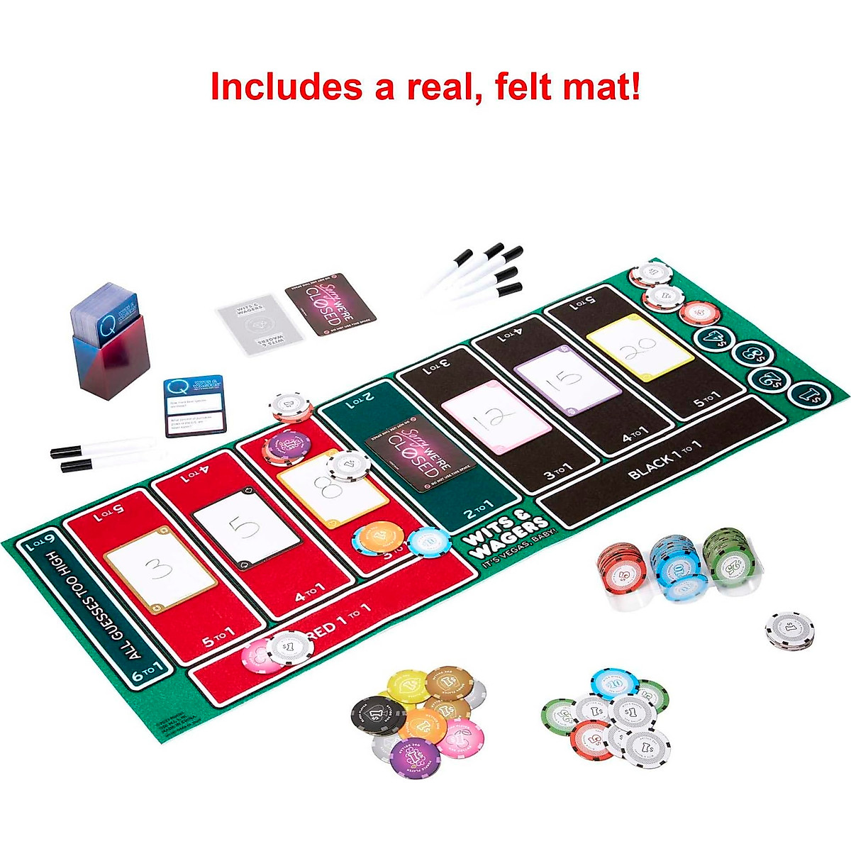 Mattel Games Wits & Wagers Board Game Vegas Edition, Party Game with Dry Erase Boards, Markers & Poker Chips for 5+ Players