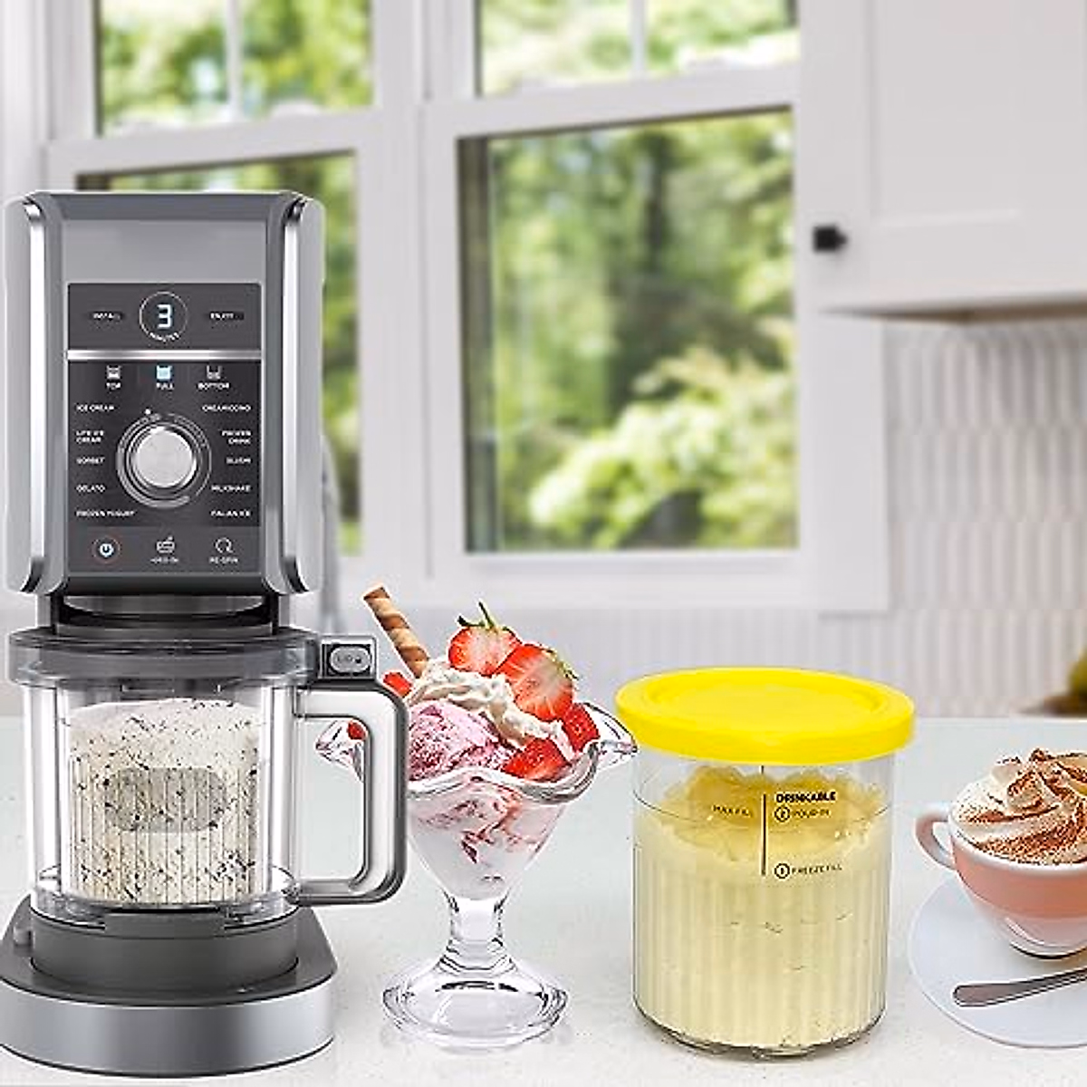 CUTIECLUB 4 Ice Cream Pint Containers 24oz and Lids for Ninja Creami NC500 NC501 Series Deluxe ice Cream Makers, and Stainless Steel Ice Cream Scooper with Trigger Release Set