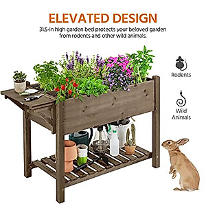 Yaheetech 49x22x32in 8 Pockets Raised Garden Bed Elevated Wood Planter Box Stand with Foldable Side Table and Storage Shelf for Herb/Vegetables/Flowers