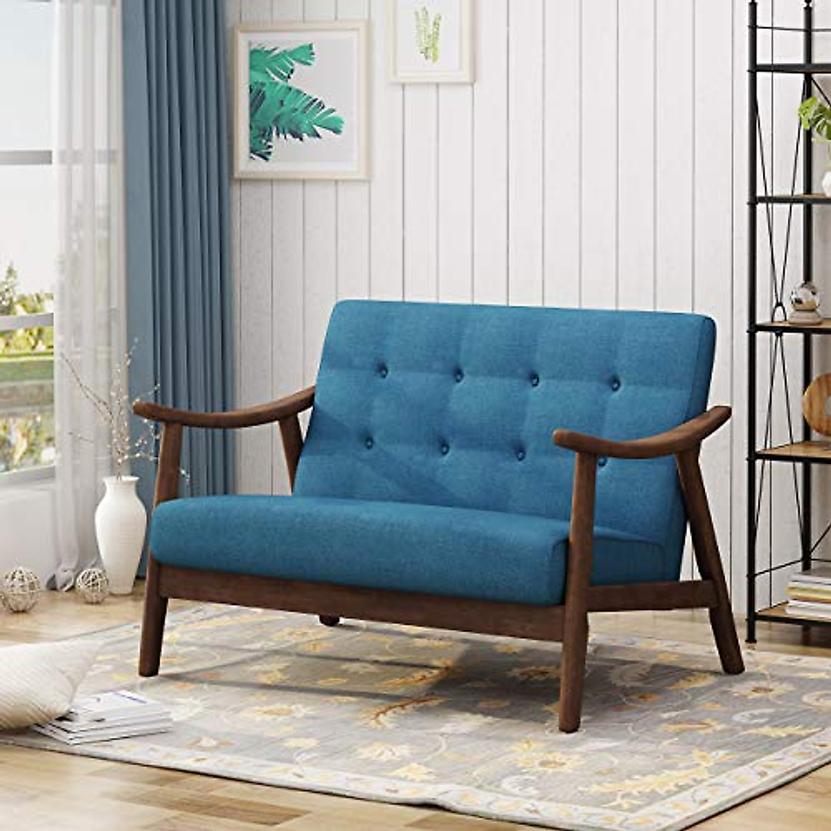 Christopher Knight Home Buda Mid-Century Modern Settee, Navy Blue, Brown