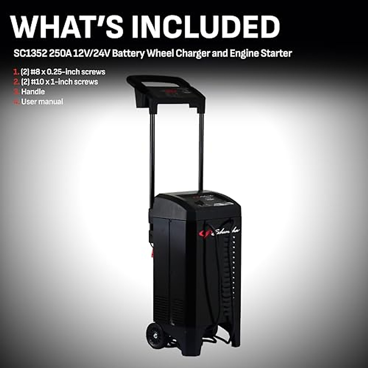 Schumacher SC1352 250A 12V/24V Wheeled Battery Charger and Jump Starter – For Car, SUV, Truck, and Boat – Fully Automatic – 40A and 20A Boost Modes – Battery and Alternator Tester