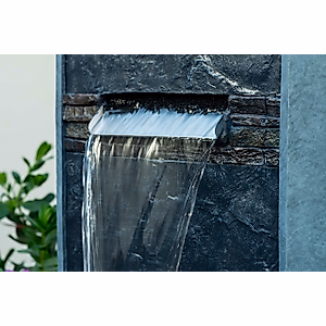 Bond Manufacturing Y95865 Fernwood 40" Tall Lighted Waterfall Garden Fountain, Blue-Grey