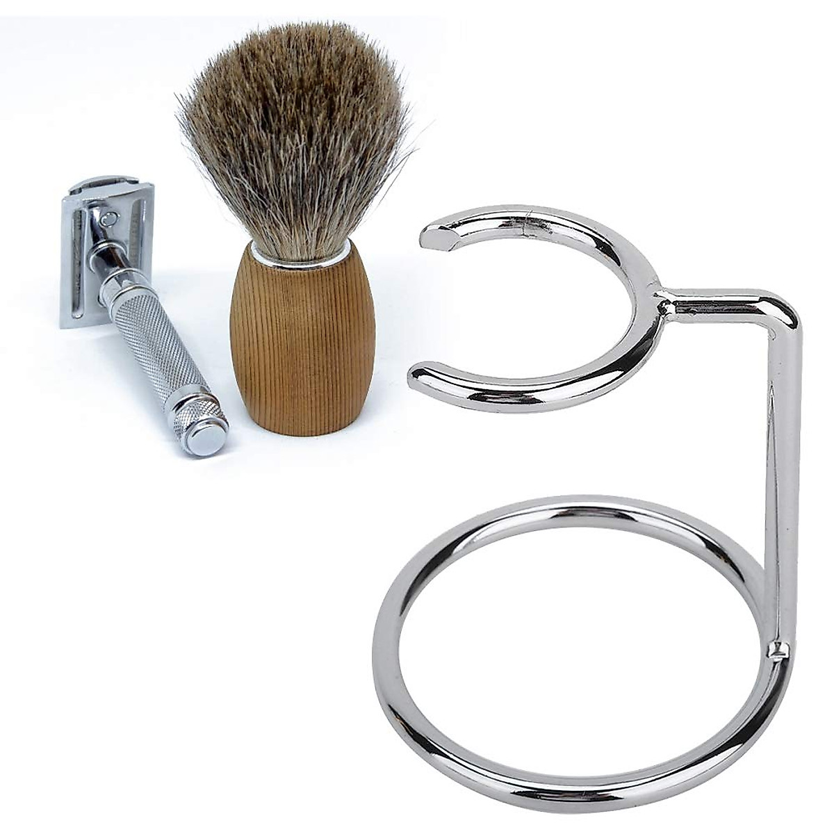 razor and brush stand Shaving Set with Brush Gift ,Razor And Brush StandMen Stainless Steel Shaving Brush Stand Razor Holder For Salon Home Travel Use
