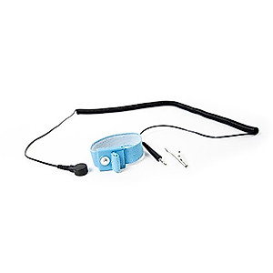 Bertech ESD Anti-Static Fabric Adjustable Wrist Strap with 12' Cord, 1 Megohm Resistor, 4 mm Snap, Blue